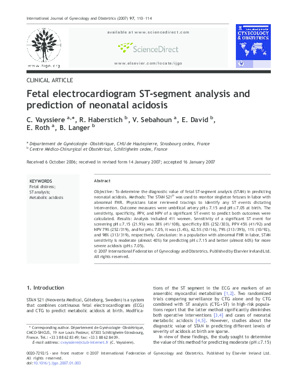 (PDF) Fetal electrocardiogram ST-segment analysis and prediction of ...