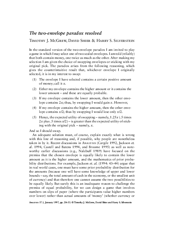 (PDF) The Two-Envelope Paradox Resolved
