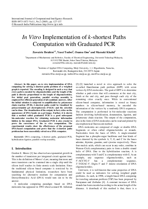 Pdf In Vitro Implementation Of K Shortest Paths Computation With Graduated Pcr