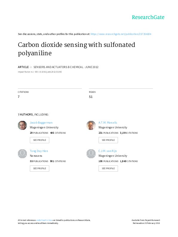(PDF) Carbon dioxide sensing with sulfonated polyaniline