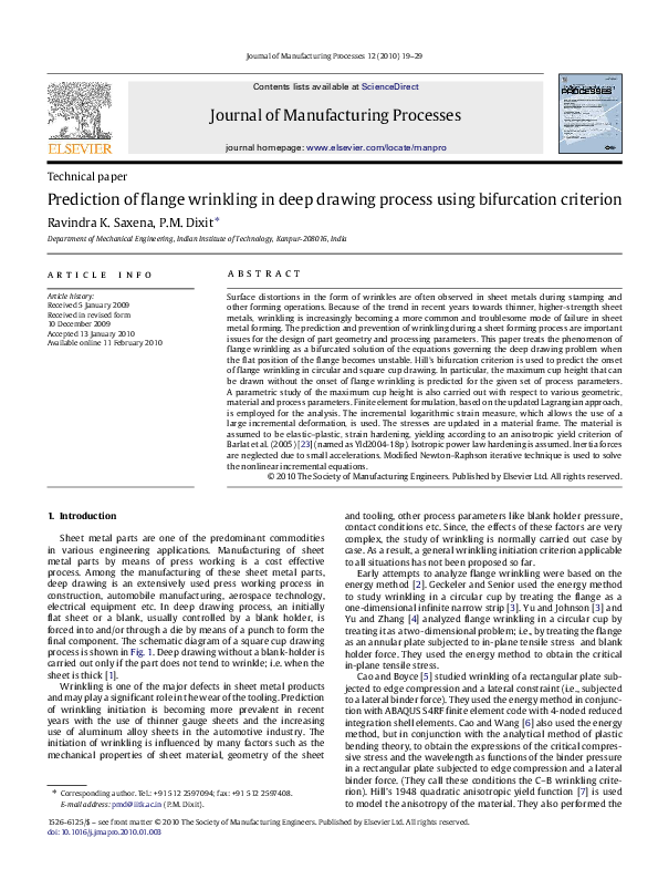 (PDF) Prediction of flange wrinkling in deep drawing process using bifurcation criterion