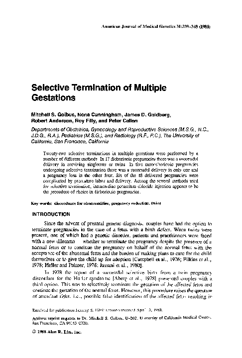 (PDF) Selective termination of multiple gestations