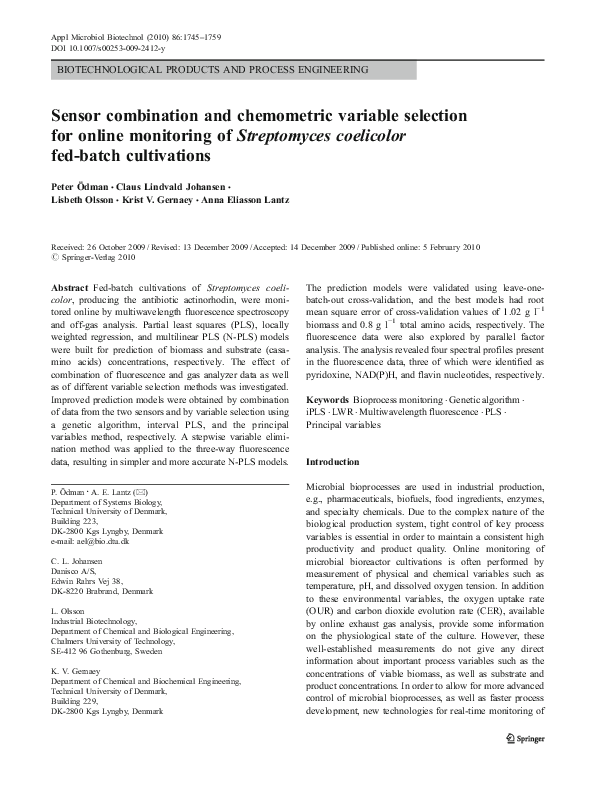 (PDF) Sensor combination and chemometric variable selection for online monitoring of ...