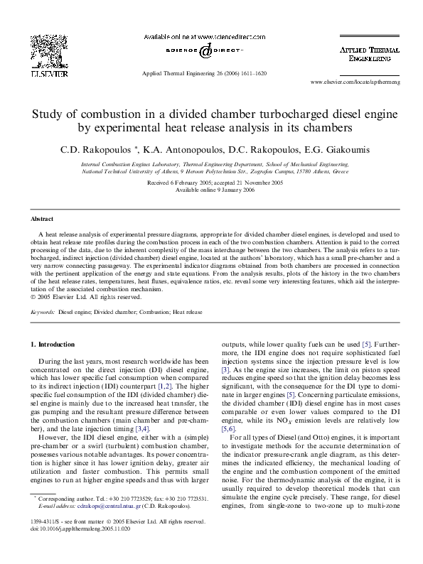 (PDF) Study of combustion in a divided chamber turbocharged diesel ...