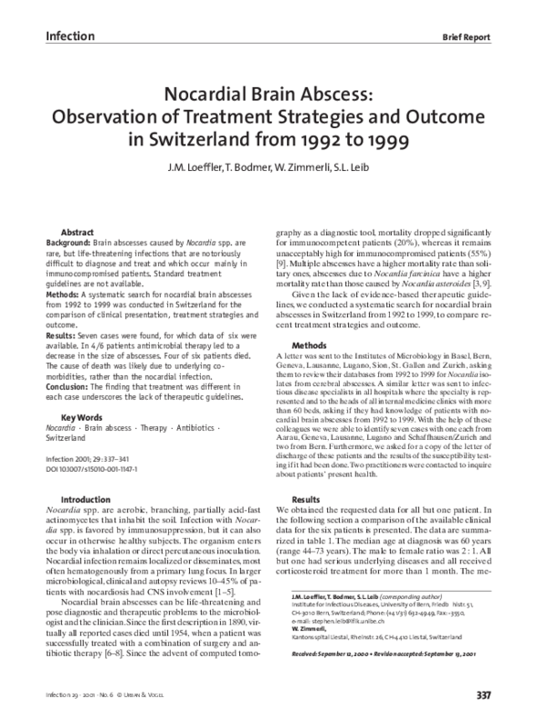 (PDF) Successful Treatment of Disseminated Nocardiosis Complicated by Cerebral Abscess with ...