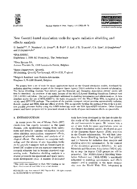 (PDF) New Geant4 based simulation tools for space radiation shielding and effects analysis