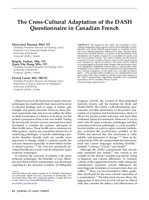 (PDF) The cross-cultural adaptation of the DASH questionnaire in Thai ...