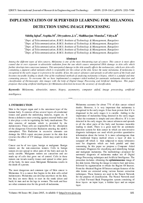 (PDF) IMPLEMENTATION OF SUPERVISED LEARNING FOR MELANOMA DETECTION ...