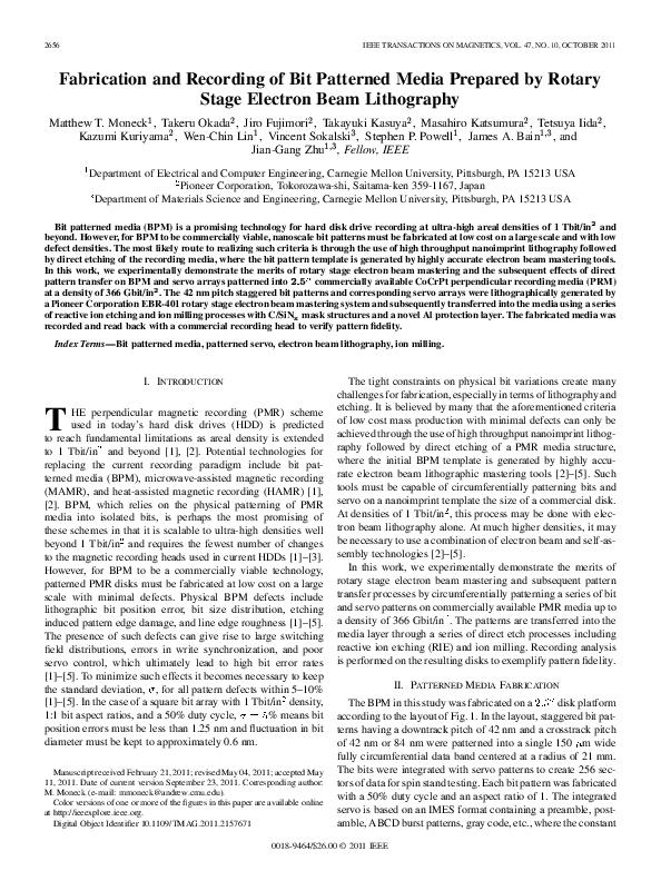 (PDF) Fabrication and Recording of Bit Patterned Media Prepared by Rotary Stage Electron Beam ...