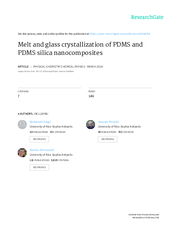(PDF) Melt and glass crystallization of PDMS and PDMS silica nanocomposites