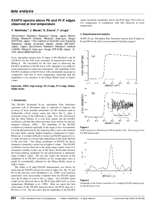 (PDF) EXAFS spectra above Pb and Pt K edges observed at low temperature