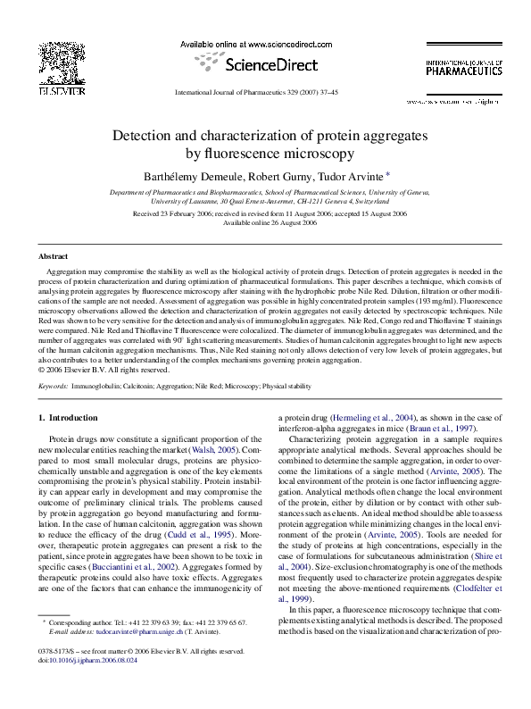 (PDF) Detection and characterization of protein aggregates by ...