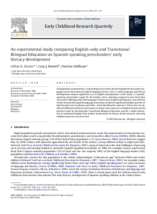 (PDF) An experimental study comparing English-only and Transitional ...