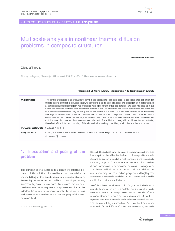 (PDF) Multiscale analysis in nonlinear thermal diffusion problems in composite structures
