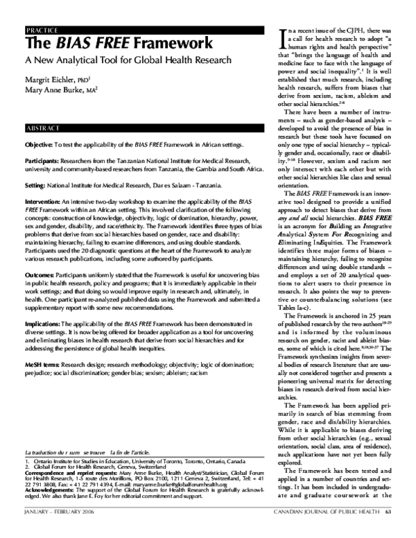 (PDF) The BIAS FREE Framework: A new analytical tool for global health ...