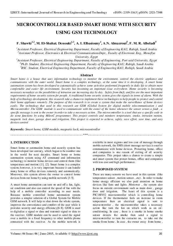 (PDF) MICROCONTROLLER BASED SMART HOME WITH SECURITY USING GSM TECHNOLOGY