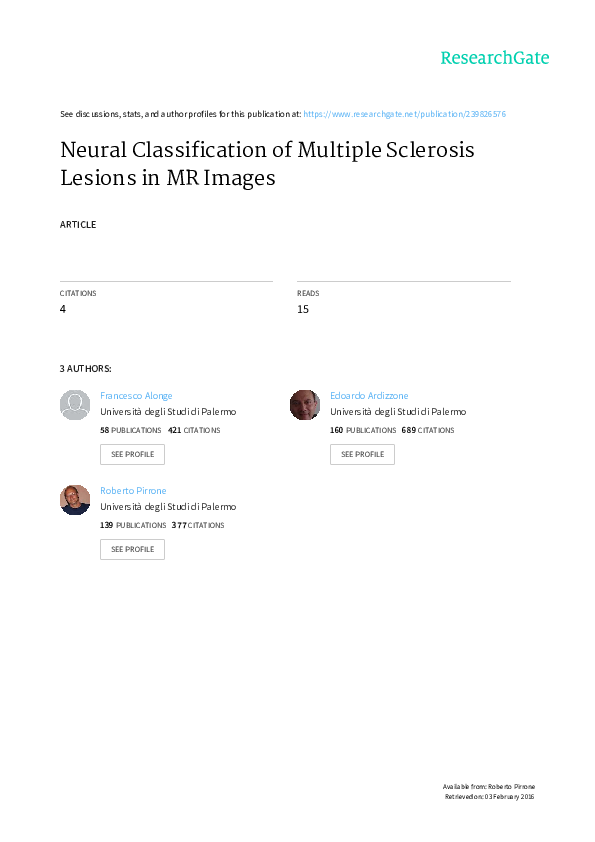 (PDF) Neural Classification of Multiple Sclerosis Lesions in MR Images