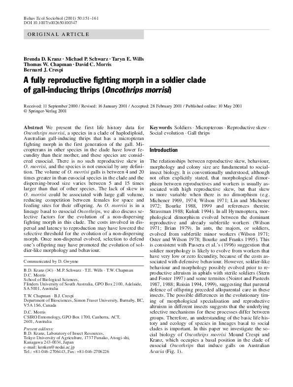 (PDF) A fully reproductive fighting morph in a soldier clade of gall ...