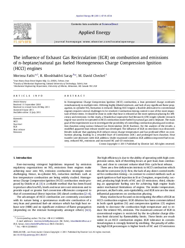 (PDF) The influence of Exhaust Gas Recirculation (EGR) on combustion ...