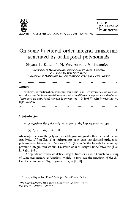(PDF) On some fractional order integral transforms generated by ...