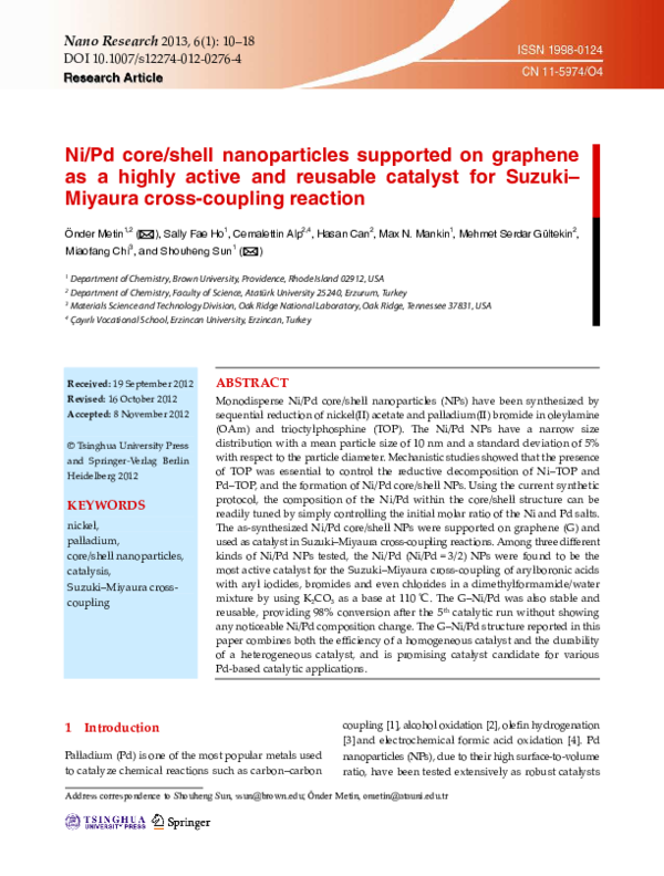 (PDF) Ni/Pd core/shell nanoparticles supported on graphene as a highly ...