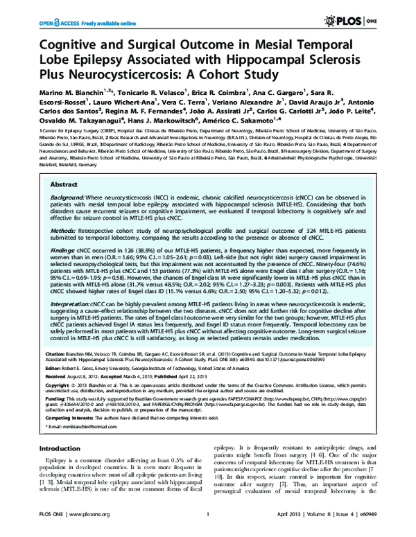 (PDF) Cognitive and Surgical Outcome in Mesial Temporal Lobe Epilepsy Associated with ...