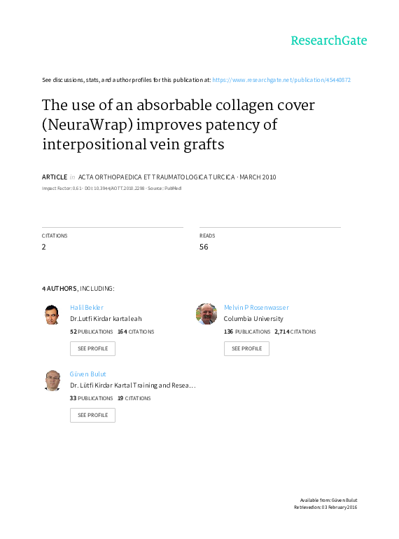 (PDF) The use of an absorbable collagen cover (NeuraWrap) improves patency of interpositional ...