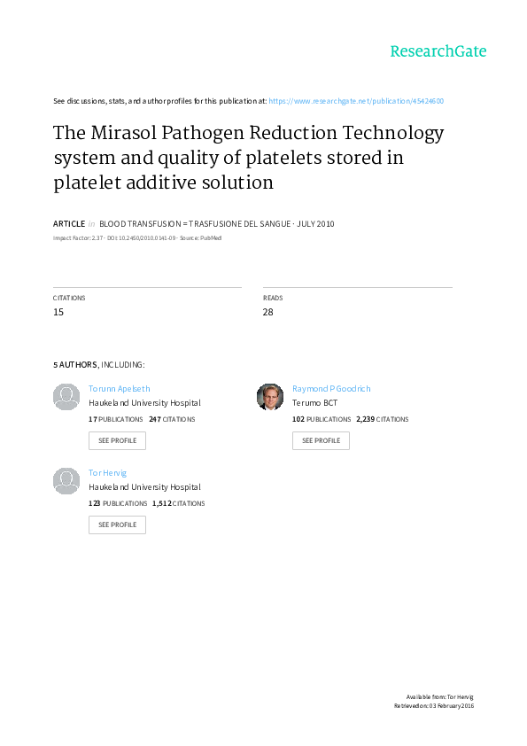 (PDF) The Mirasol Pathogen Reduction Technology system and quality of ...