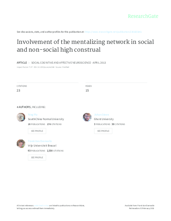 (PDF) Involvement of the mentalizing network in social and non-social ...