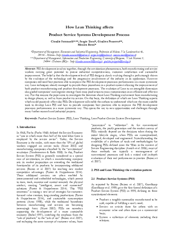 (PDF) How Lean Thinking affects Product Service Systems Development Process
