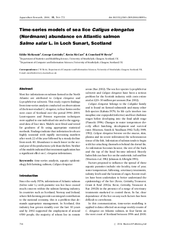 (PDF) Time-series models of sea lice Caligus elongatus (Nordmann ...