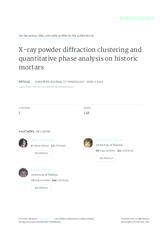 (PDF) X-ray powder diffraction clustering and quantitative phase analysis on historic mortars