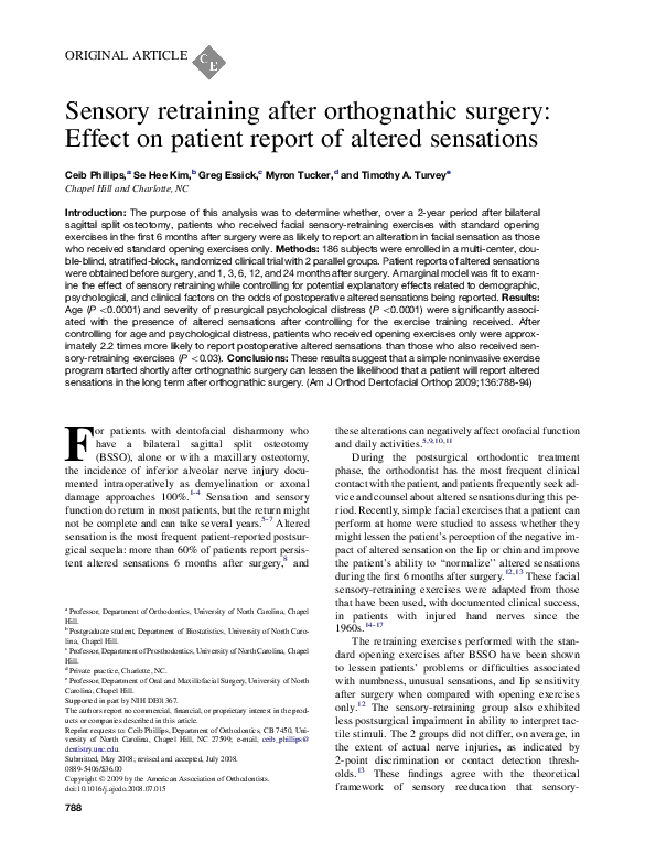 (PDF) Sensory retraining after orthognathic surgery: Effect on patient ...