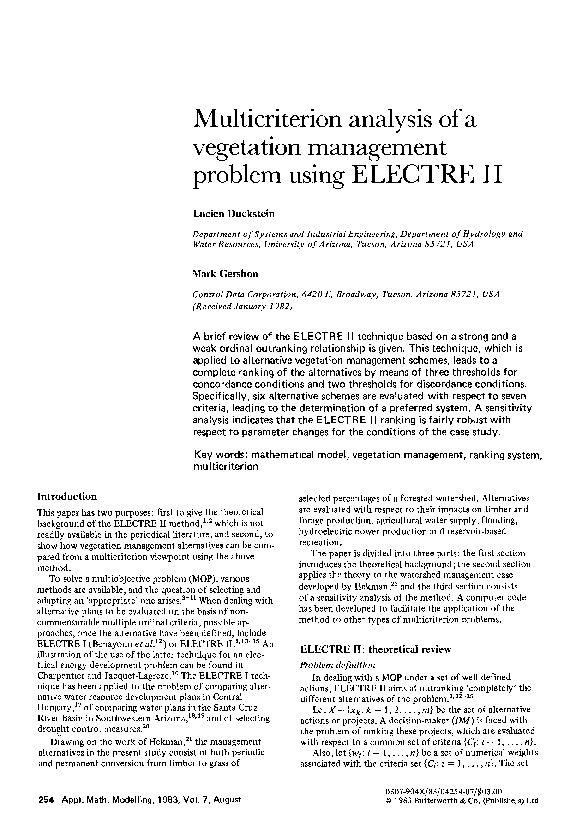 (PDF) Multicriterion analysis of a vegetation management problem using ELECTRE II