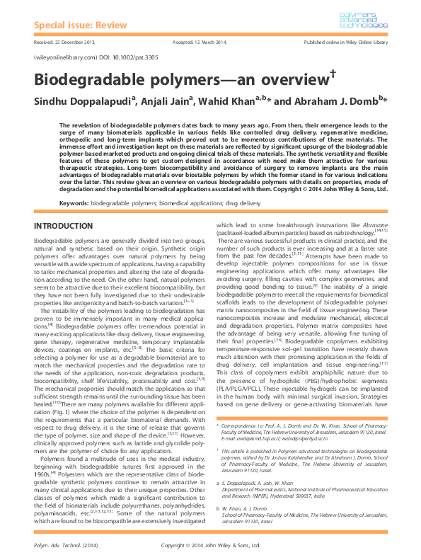 (PDF) Biodegradable polymers-an overview