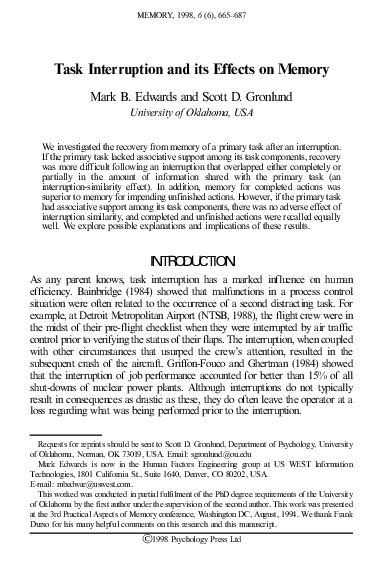 (PDF) Task Interruption and its Effects on Memory | Scott Gronlund - Academia.edu