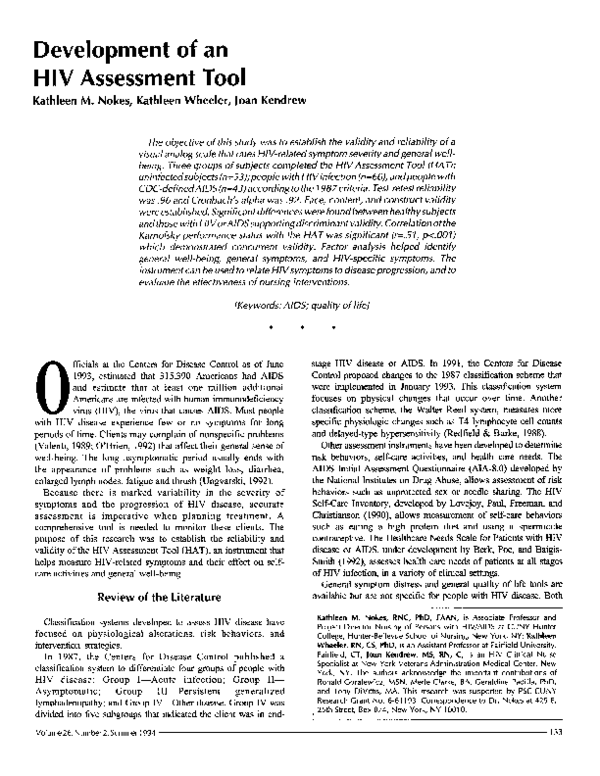 (PDF) Development of an HIV Assessment Tool