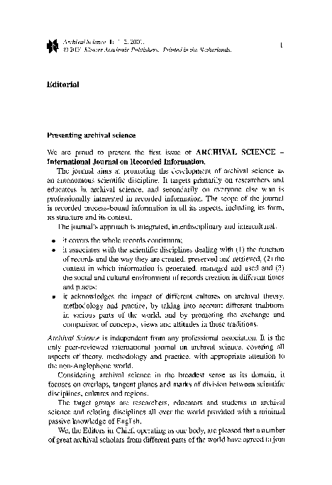 (PDF) Presenting archival science