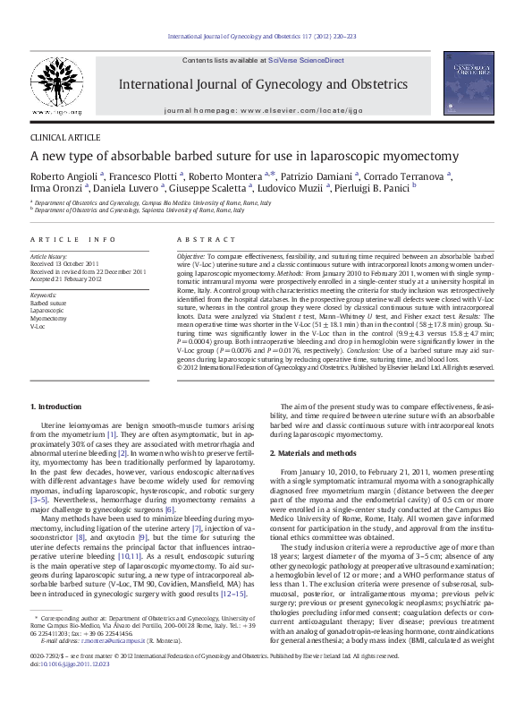 (PDF) A new type of absorbable barbed suture for use in laparoscopic ...