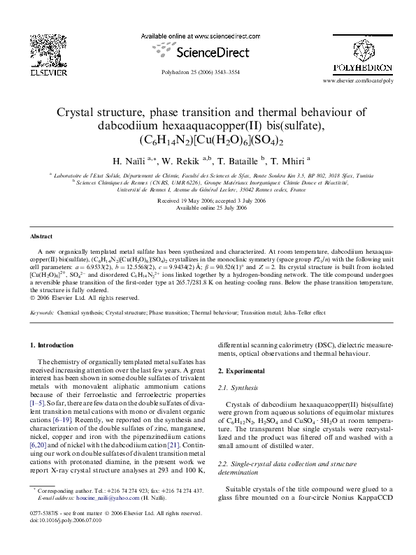 (PDF) Crystal structure, phase transition and thermal behaviour of ...
