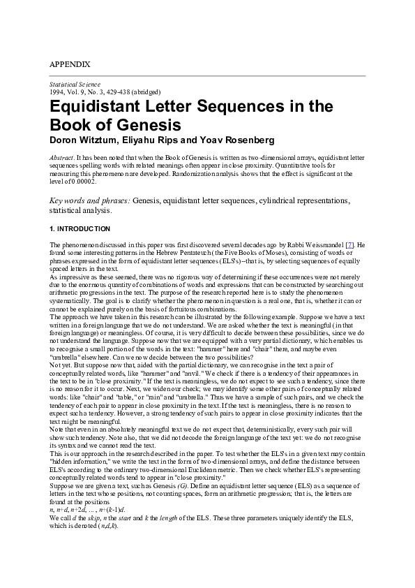 (PDF) Equidistant Letter Sequences in the Book of Genesis