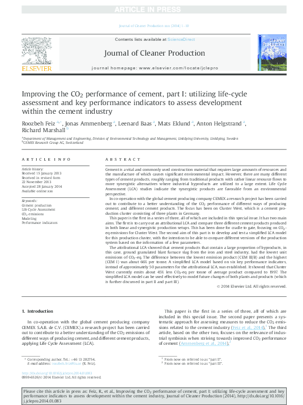 (PDF) Improving the CO2 performance of cement, part I: utilizing life ...