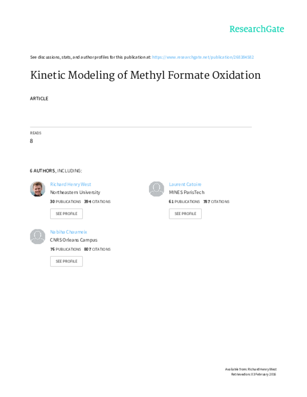 (PDF) Kinetic Modeling of Methyl Formate Oxidation