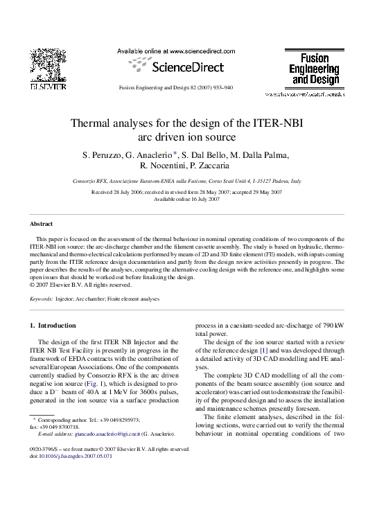 (PDF) Thermal analyses for the design of the ITER-NBI arc driven ion source
