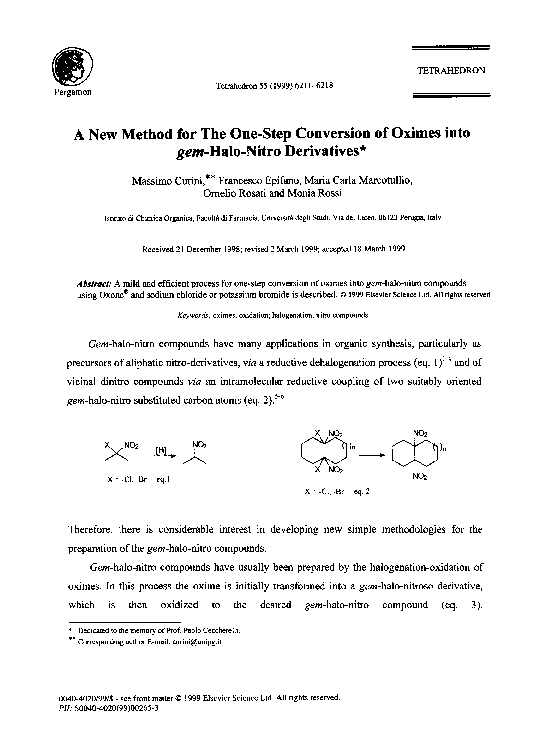 (PDF) A new method for the one-step conversion of oximes into gem-halo ...