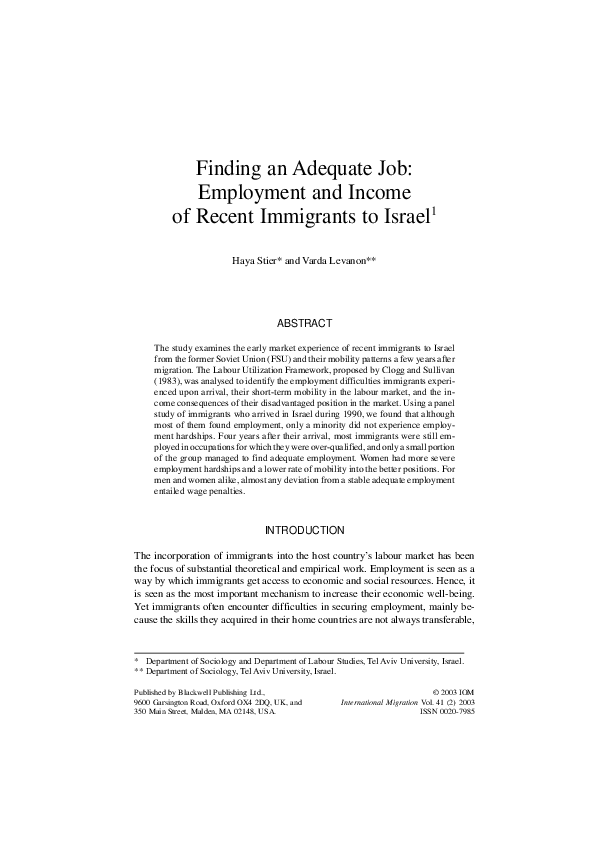 (PDF) Finding an Adequate Job: Employment and Income of Recent ...
