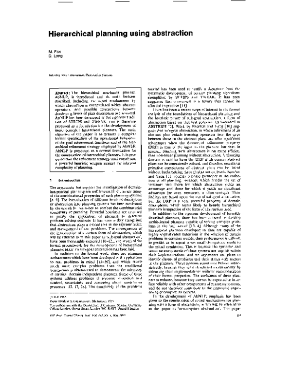 (PDF) Hierarchical planning using abstraction