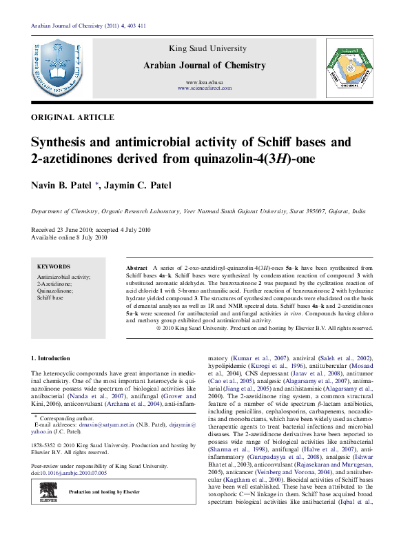 (PDF) Synthesis and antimicrobial activity of Schiff and Mannich bases of isatin and its ...