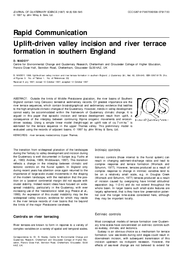 (PDF) Uplift‐driven valley incision and river terrace formation in ...