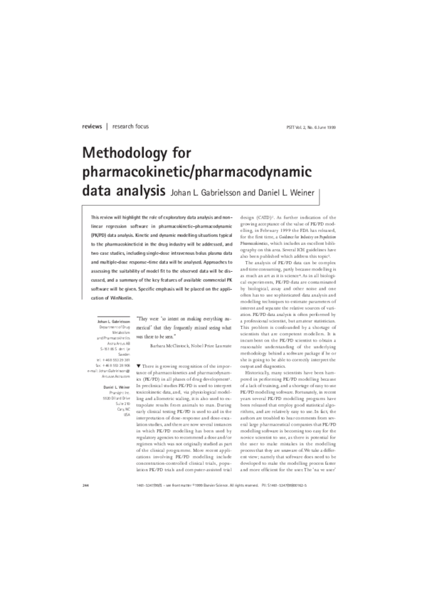 (PDF) Methodology for pharmacokinetic/pharmacodynamic data analysis